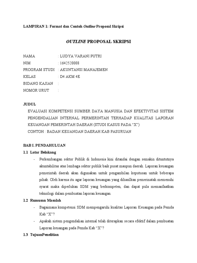LAMPIRAN 1: Format Dan Contoh Outline Proposal Skripsi | PDF