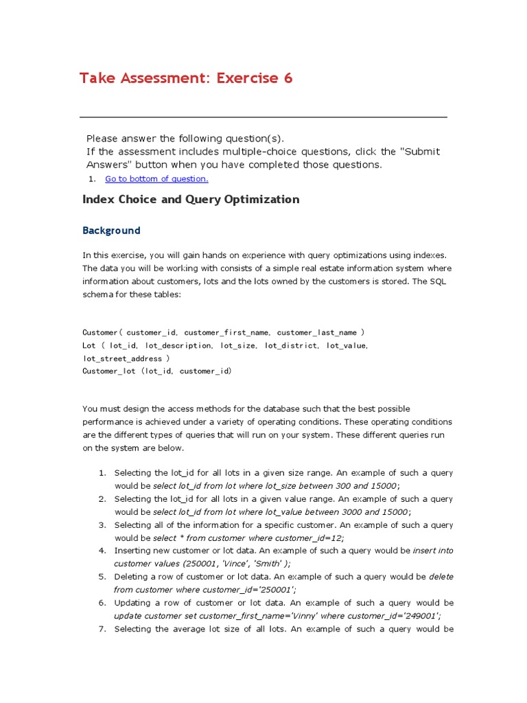 Take Assessment Exercise 6 Index Choice And Query Optimization Descargar Gratis Pdf