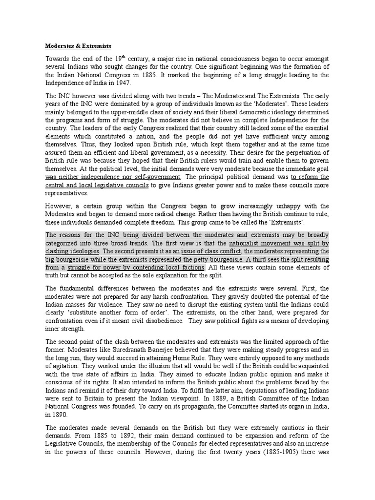 Moderates and Extremists | PDF | British Raj | Indian National Congress