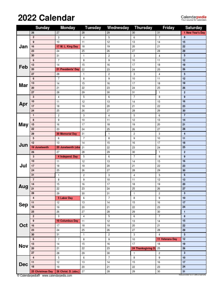 2022 Holiday Calendar Overview | PDF
