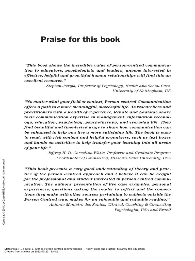 Person-Centred Communication Theory, Skills and Pr... - (Person-Centred ...