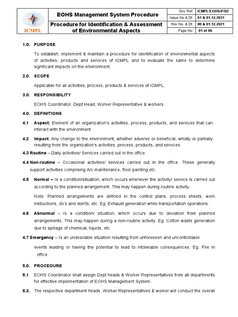 02 Environmental Aspect Identification | PDF | Risk | Personal ...