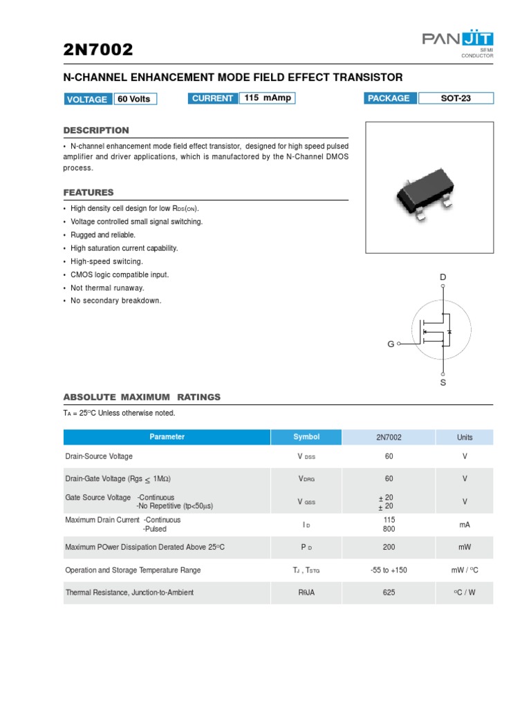 2N7002 N-Channel FET Specifications | PDF | Field Effect Transistor ...