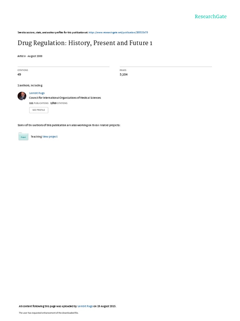 Drug Regulation: History, Present and Future 1: August 2008 | PDF ...