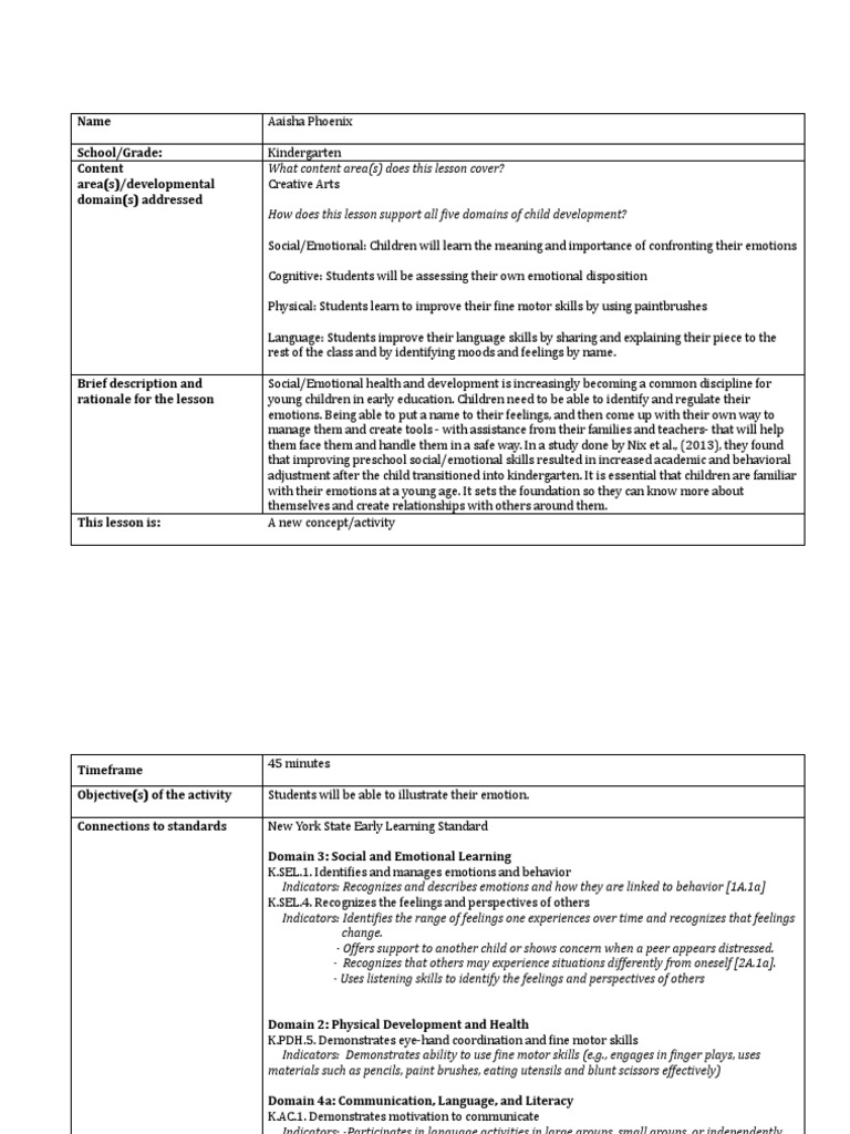 Lesson Plans - Early Childhood | PDF | Educational Assessment | Emotions