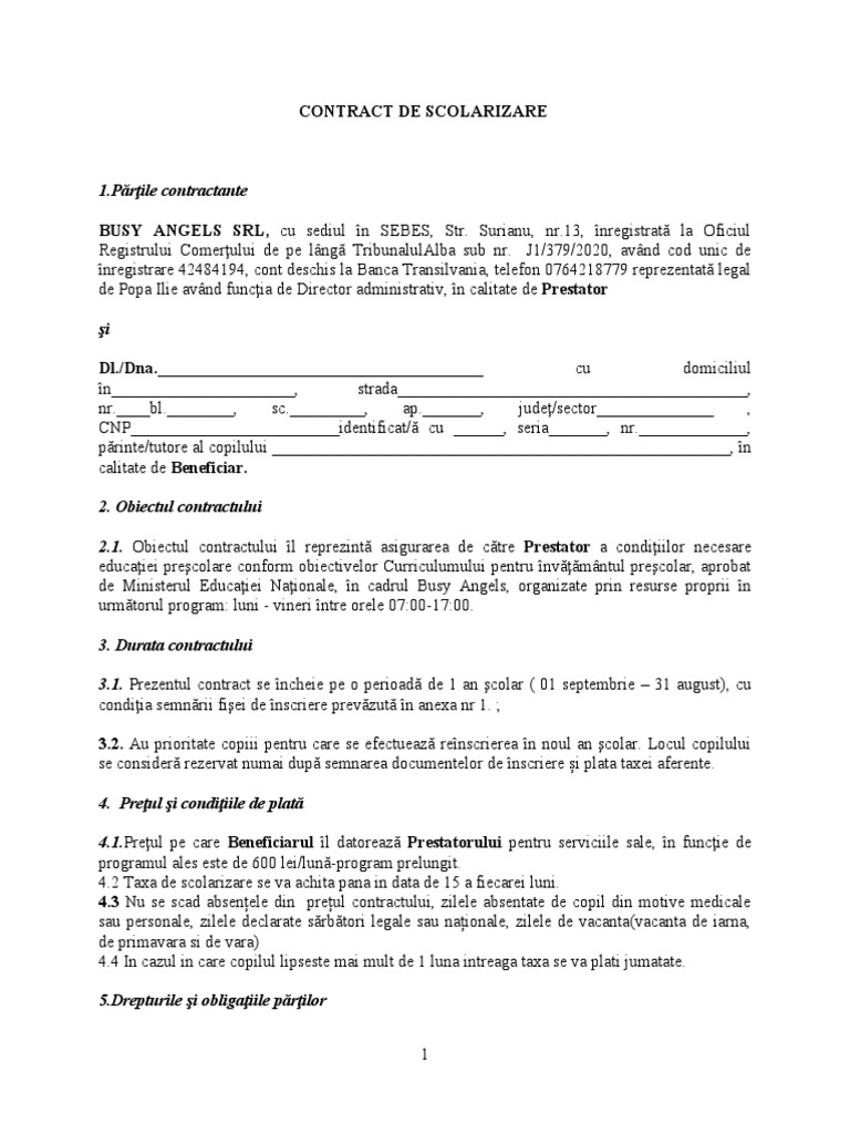 Contract Scolarizare | PDF
