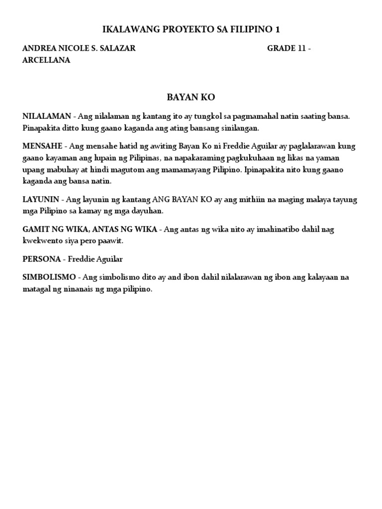 Ikalawang Proyekto Sa Filipino 1 | PDF