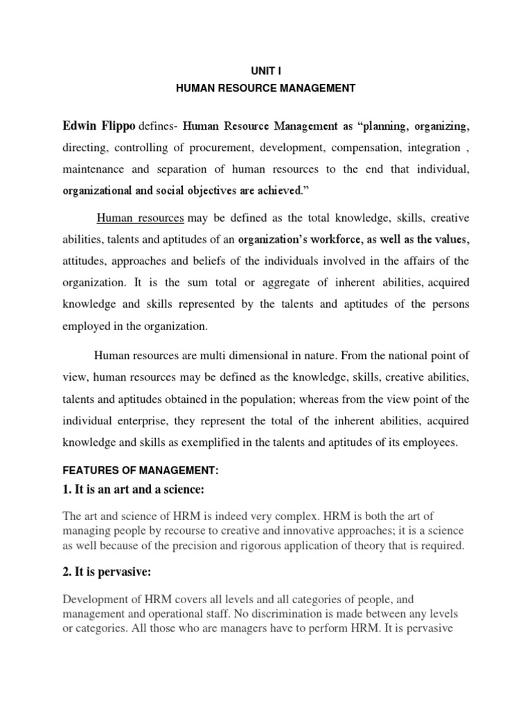 HRM Unit 1 | PDF | Human Resource Management | Human Resources