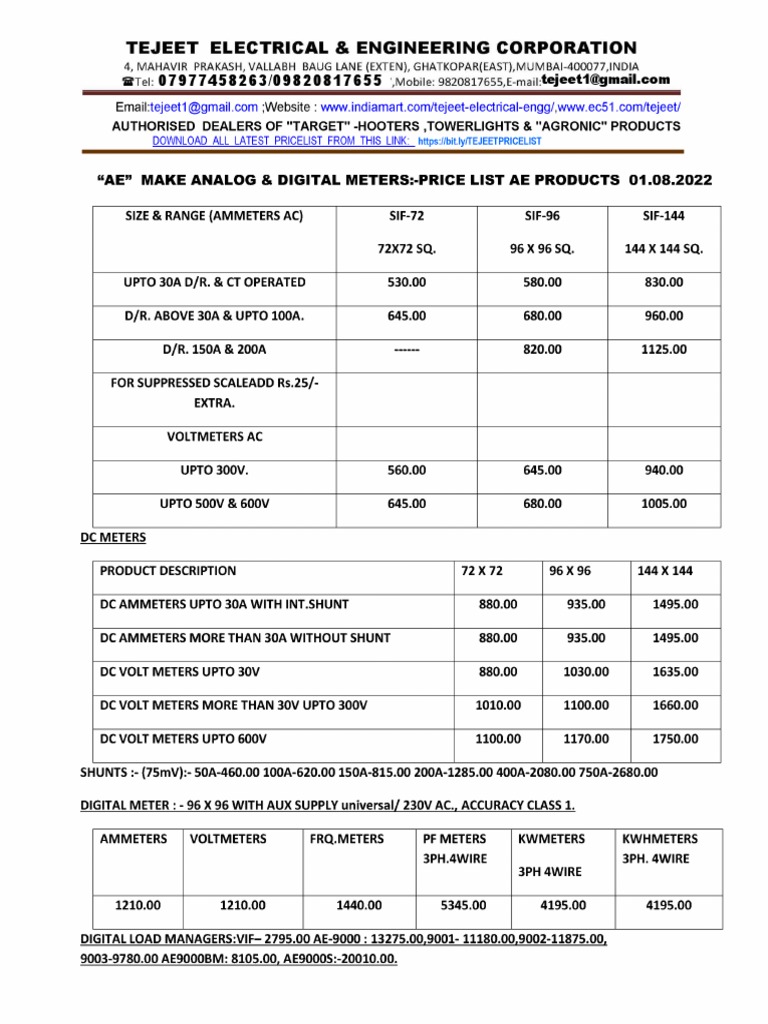 AE Current Transformer Price List 2024 | PDF