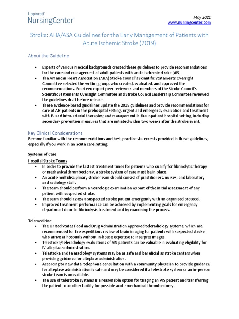 Stroke: AHA/ASA Guidelines For The Early Management of Patients With ...