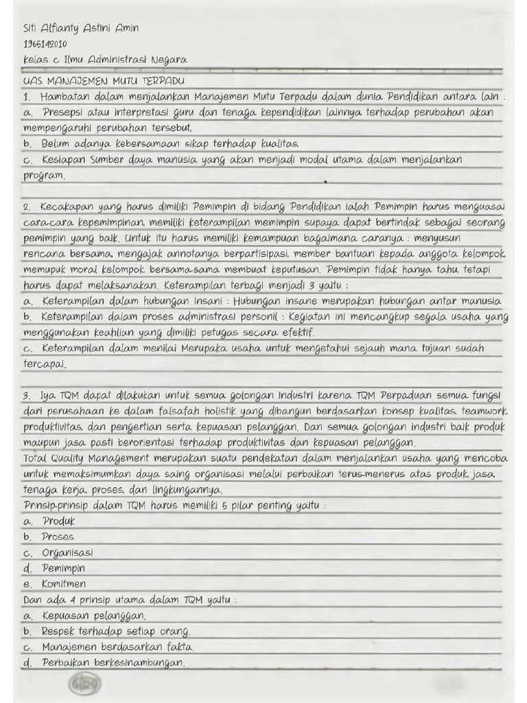 UAS Manajemen Mutu Terpadu | PDF