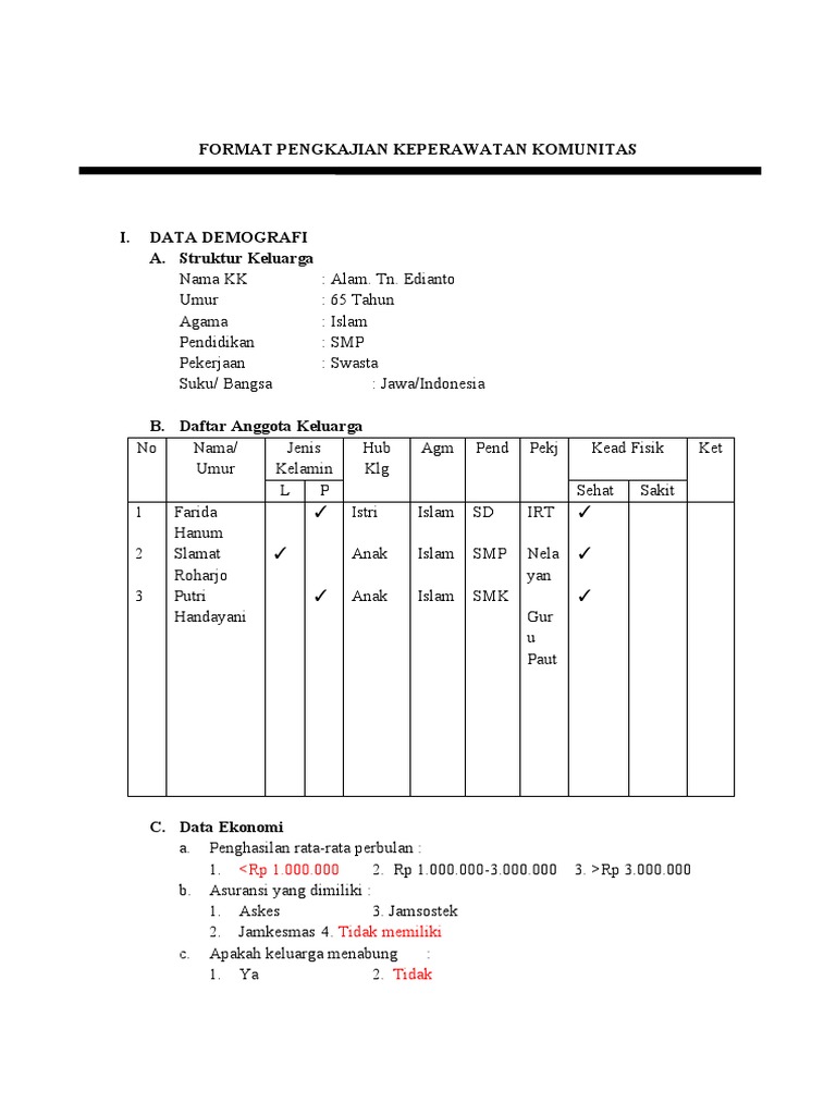 Format Pengkajian Komunitas | PDF
