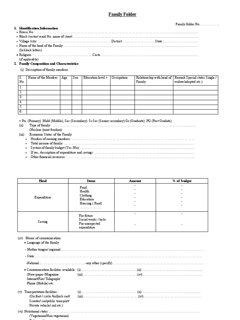 Family Folder 1 Identification Information Pdf Health Sciences