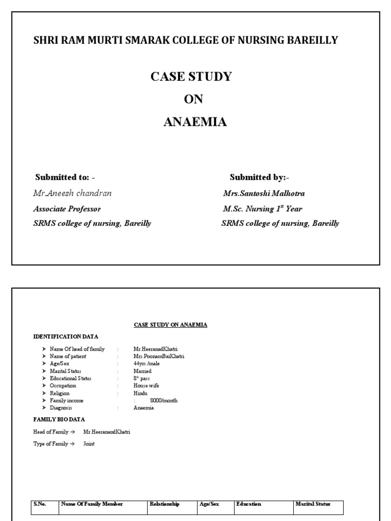 Case Study On Anaemia | PDF | Anemia | Blood