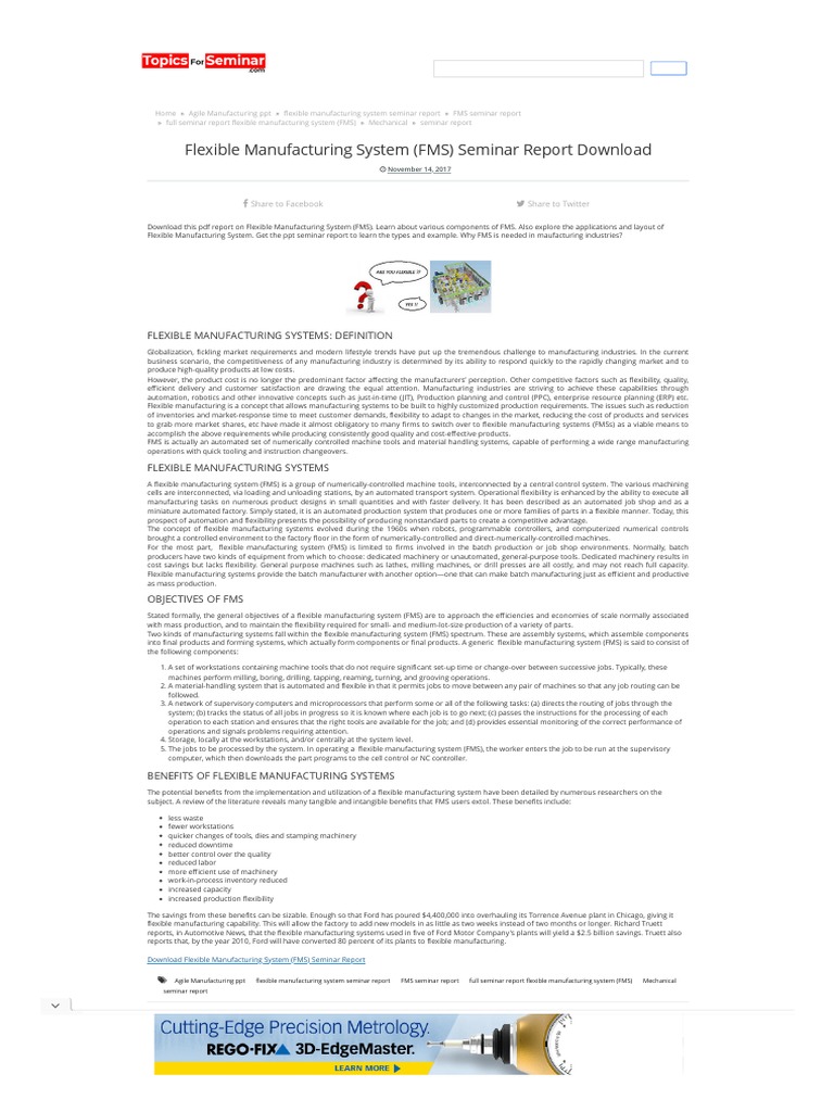 Flexible Manufacturing System (FMS) Seminar Report Download | PDF ...