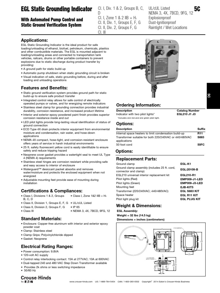 Crouse Hinds Egl Static Grounding Indicator Catalog Page | PDF ...