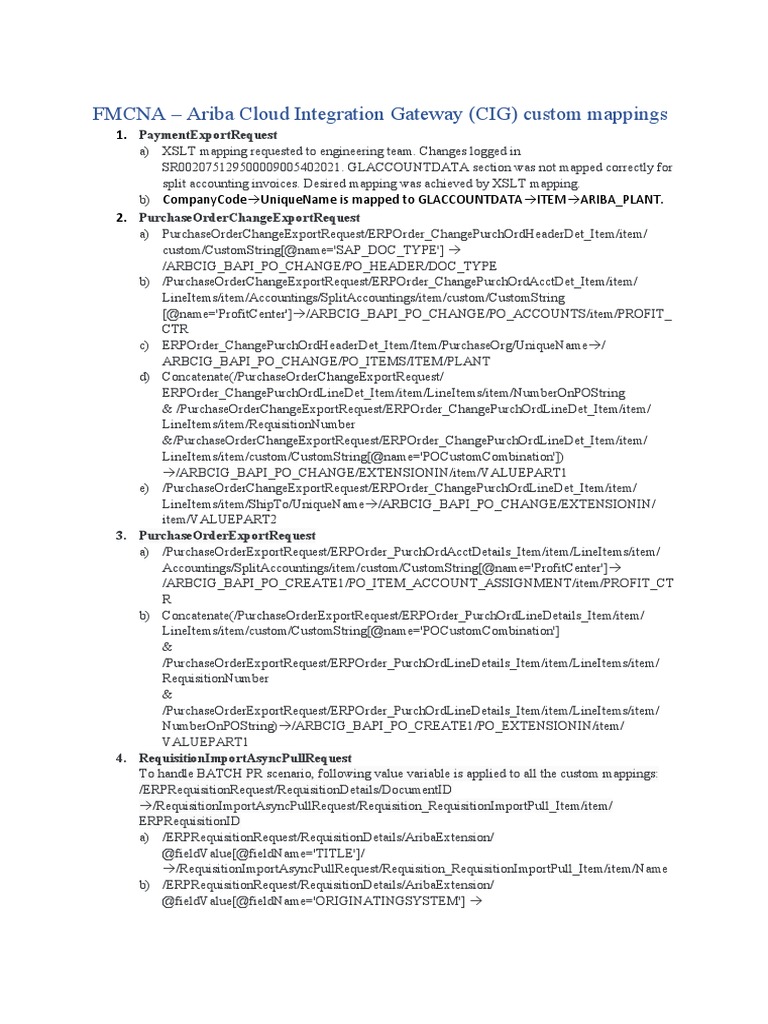 FMCNA - Ariba Cloud Integration Gateway (CIG) Custom Mappings | PDF ...