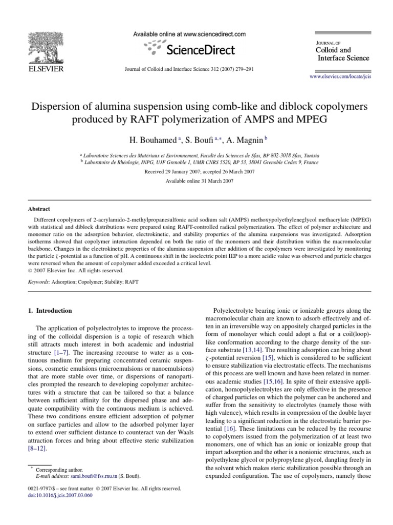 Dispersion of Alumina Suspension Using Comb-Like and Diblock Copolymers ...