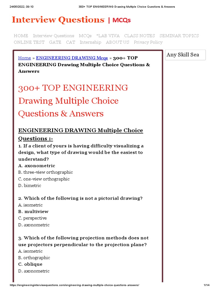 Engineering Drawing MCQS | PDF | Perspective (Graphical) | Cartesian ...
