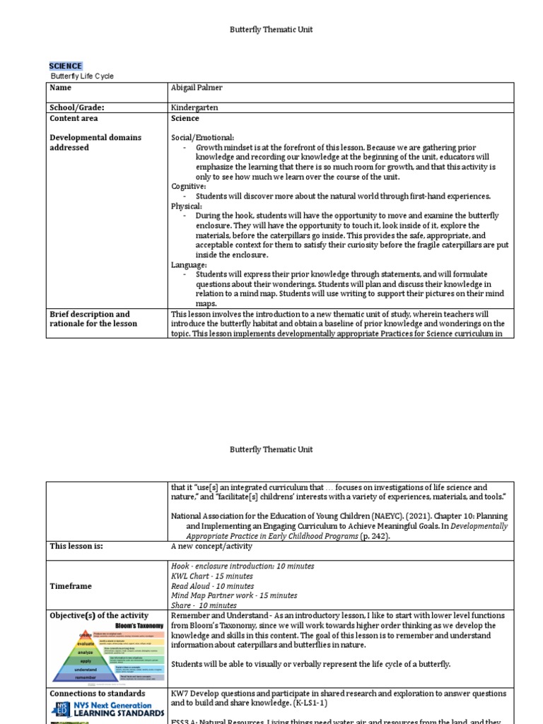Butterfly Unit Plan - Curriculum Lesson Plans | PDF | Individualized ...