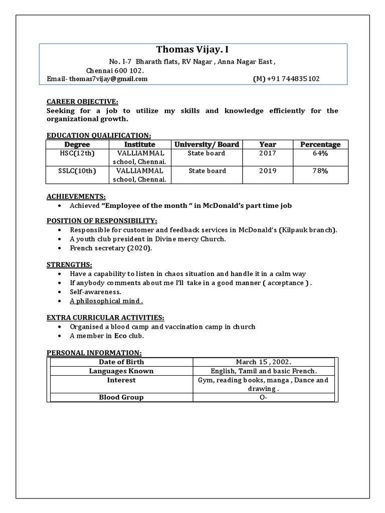 Thomas College Resume-1 | PDF | Career & Growth
