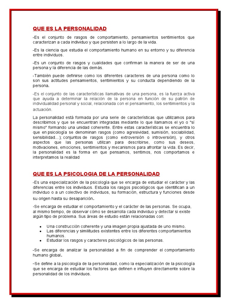 Que Es La Personalidad | PDF | Sicología | Comportamiento