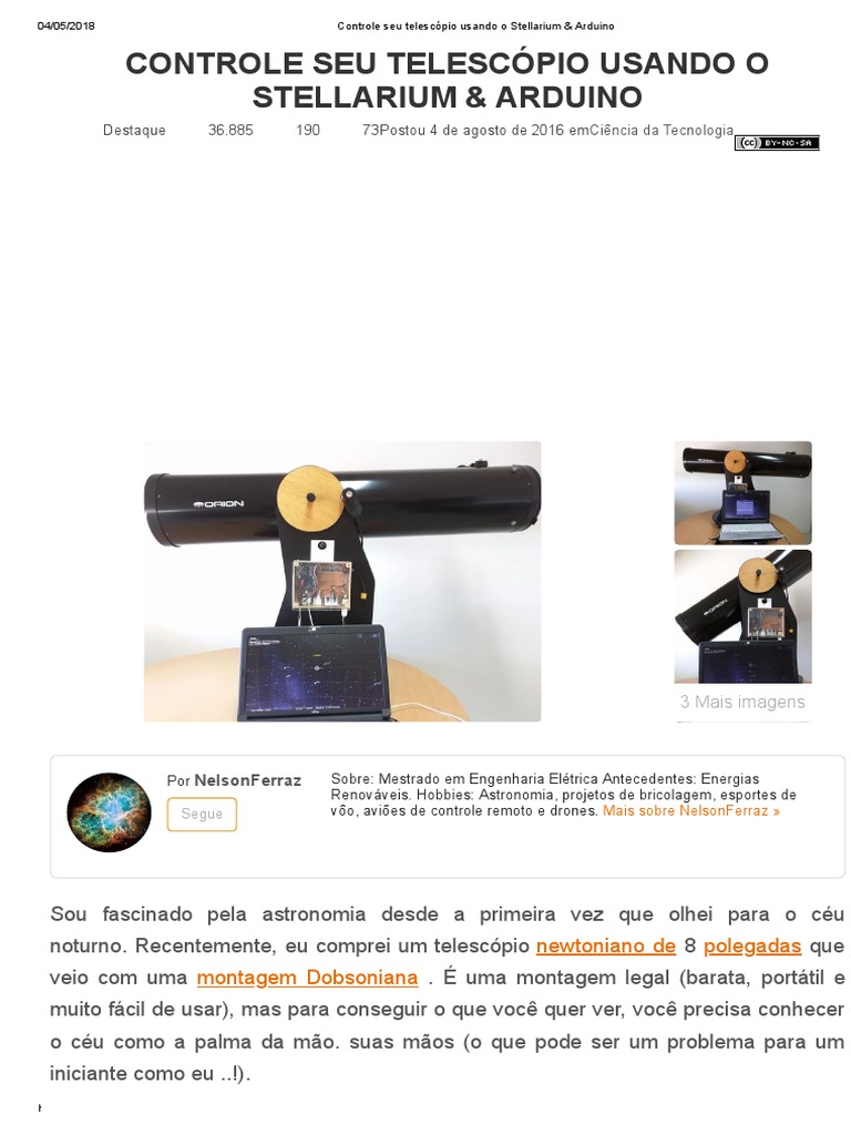 Controle Seu Telescópio Usando o Stellarium - Arduino | PDF | Arduino | Tempo