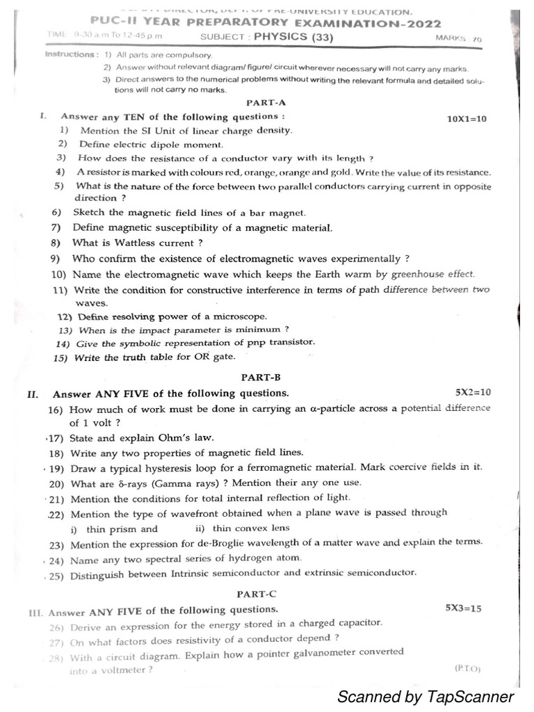 Physics Preparatory Question Paper 2021-22 | PDF