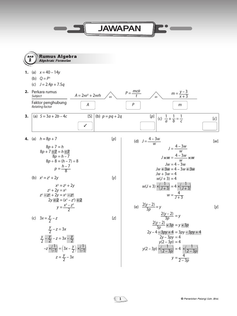 Jawapan: Rumus Algebra | PDF | Mathematics | Algebra
