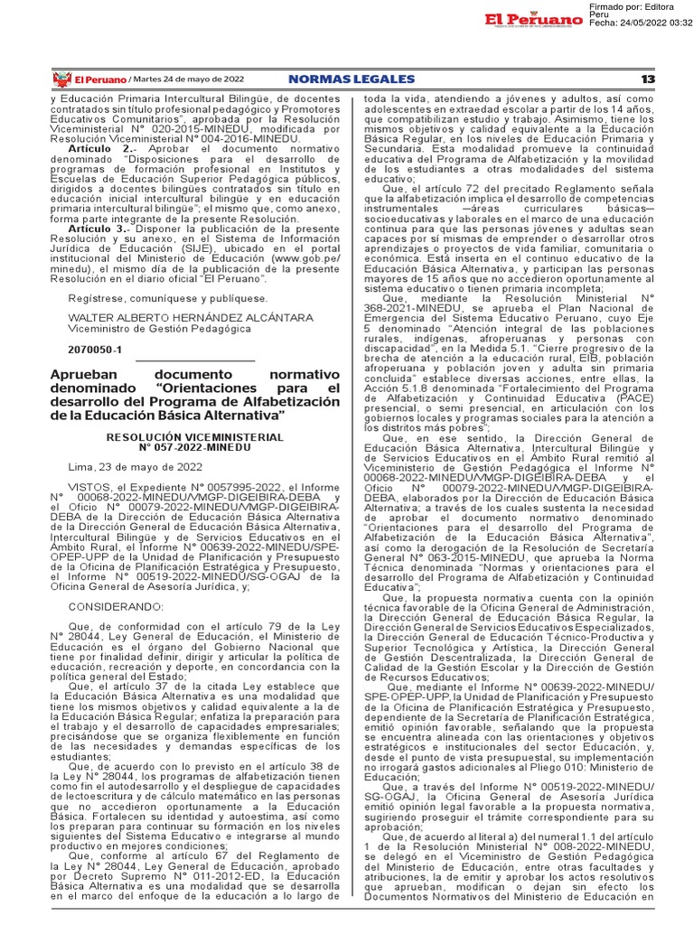 Resolución Viceministerial #057-2022-Minedu | PDF | Educación primaria | Planificación