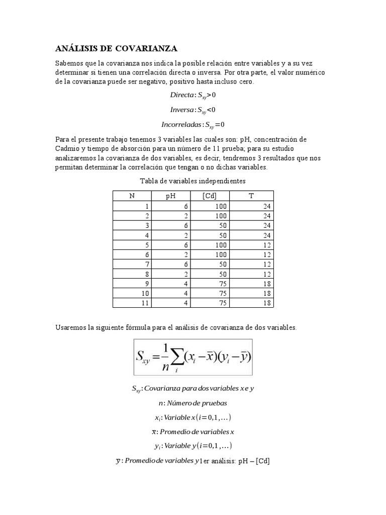 Análisis de Covarianza | PDF | Covarianza