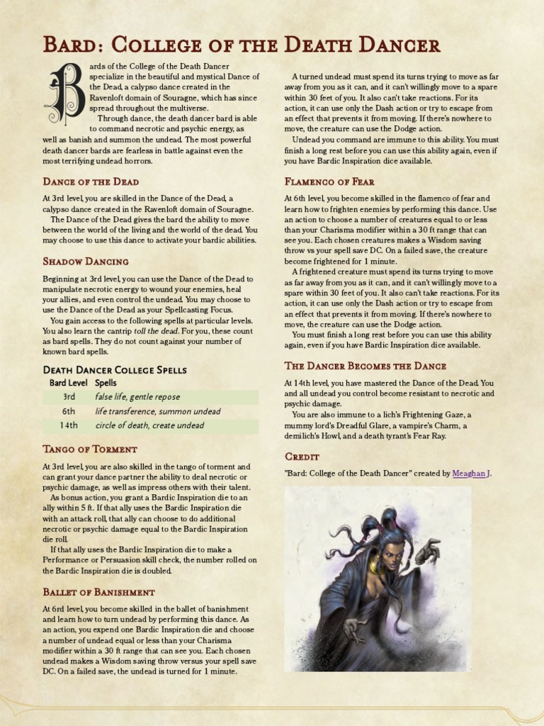 Bard: College of The Death Dancer | PDF | Dungeons & Dragons