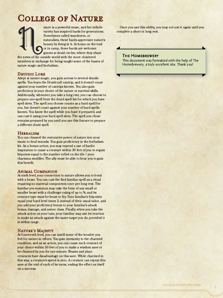College of Nature: Druidic Lore | PDF