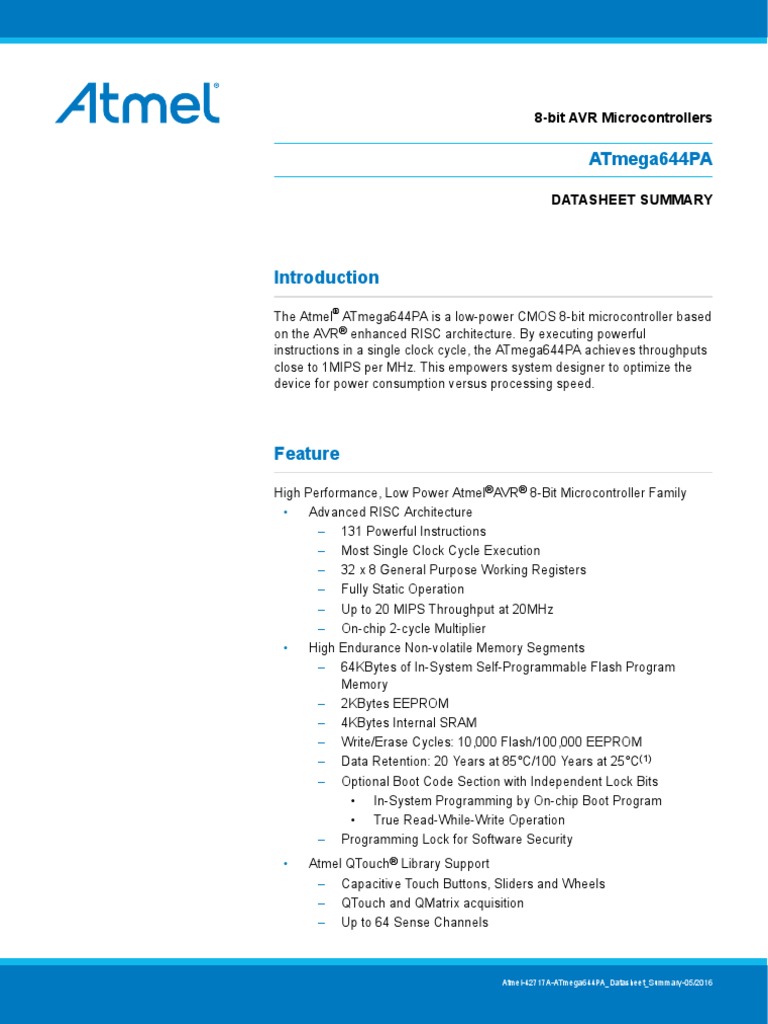 ATmega644PA DTE | PDF | Microcontroller | Flash Memory