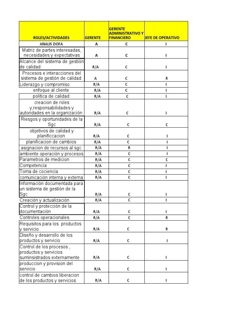 Matriz de Roles y Responsabilidades.. | PDF | Calidad (comercial) | Sistema de manejo de calidad