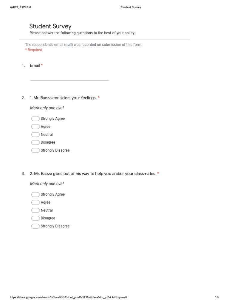 Student Survey - Google Forms | PDF