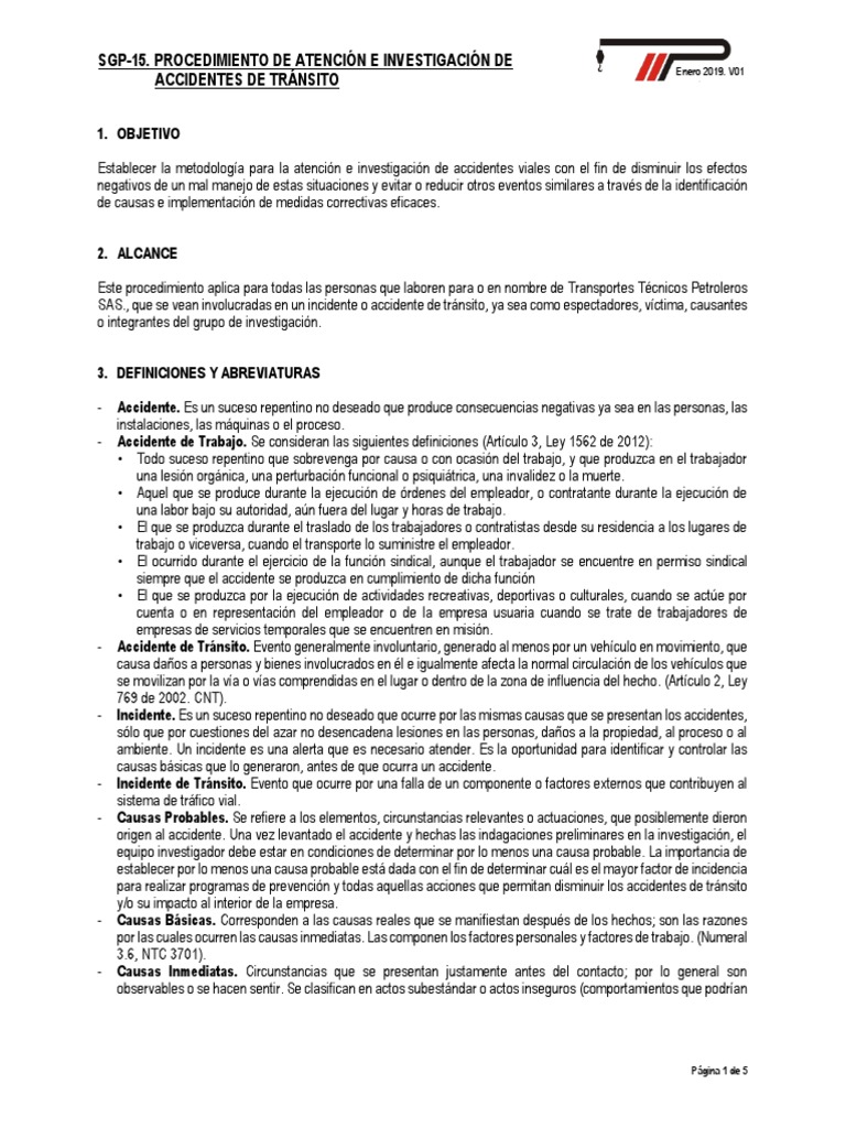 SGP-15. Inv. Accidentes de Tránsito | PDF | Cognición | La seguridad