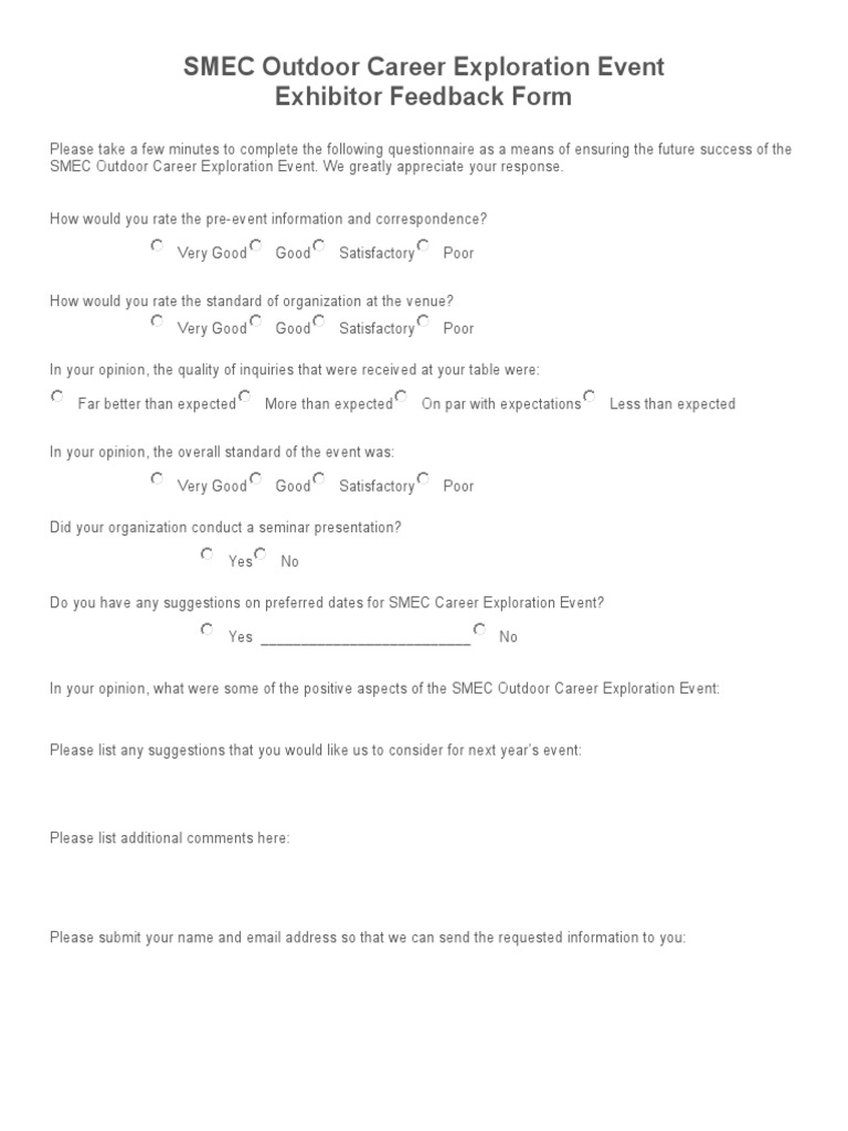 Exhibitor Evaluation Form | PDF