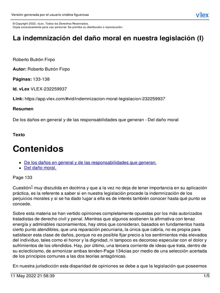 Roberto Butrón Firpo Daño Moral | PDF | Derecho penal | Ley común