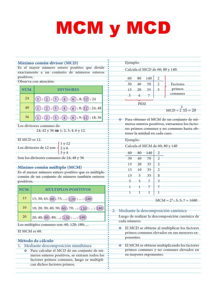 Hoja De Trabajo De Mcm Y Mcd Con Respuestas Cálculo Del Mínimo