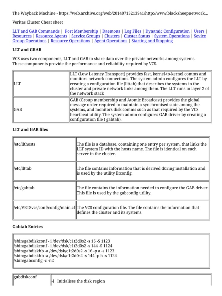 Veritas Cluster Cheat Sheet | PDF | Software | Operating System Technology