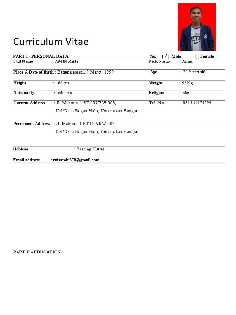 Curriculum Vitae: Bagansiapispi, 9 Maret 1999 | PDF