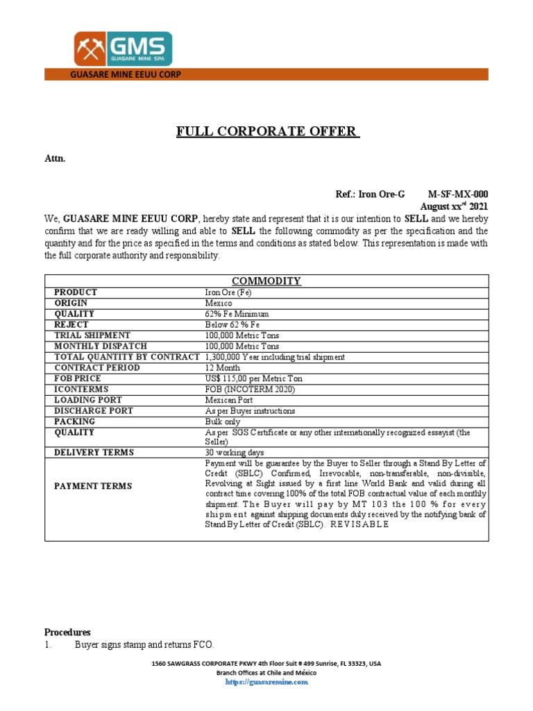 Full Corporate Offer for Iron Ore Sales | PDF | Letter Of Credit ...