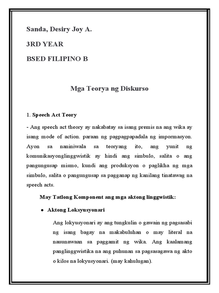 Mga Teorya NG Diskurso | PDF