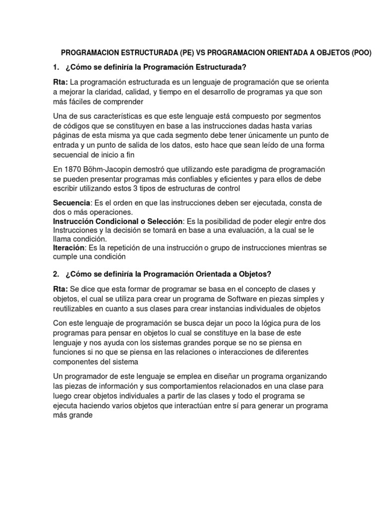 Programacion Estructurada Vs Programacion Orientada A Objetos | PDF | Objeto (informática ...