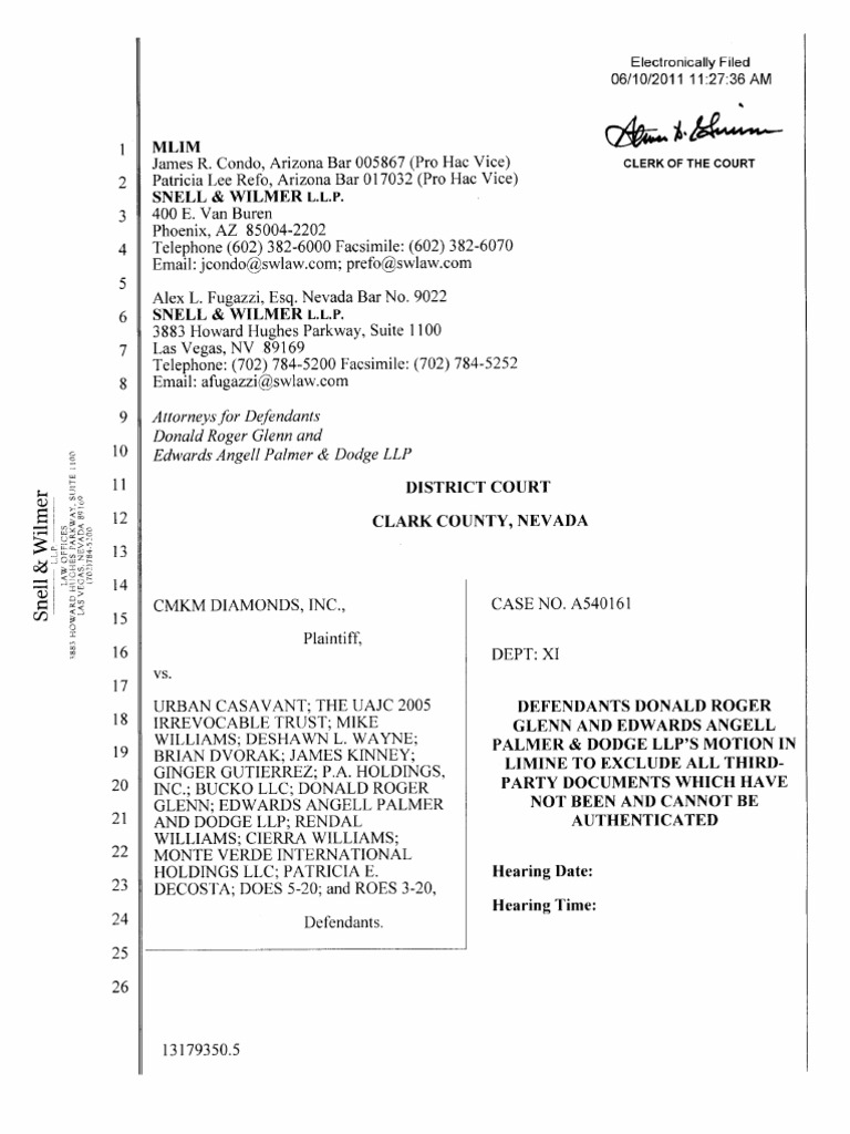 Defendants Donald Roger Glenn and Edwards Angell Palmer Dodge LLP S ...