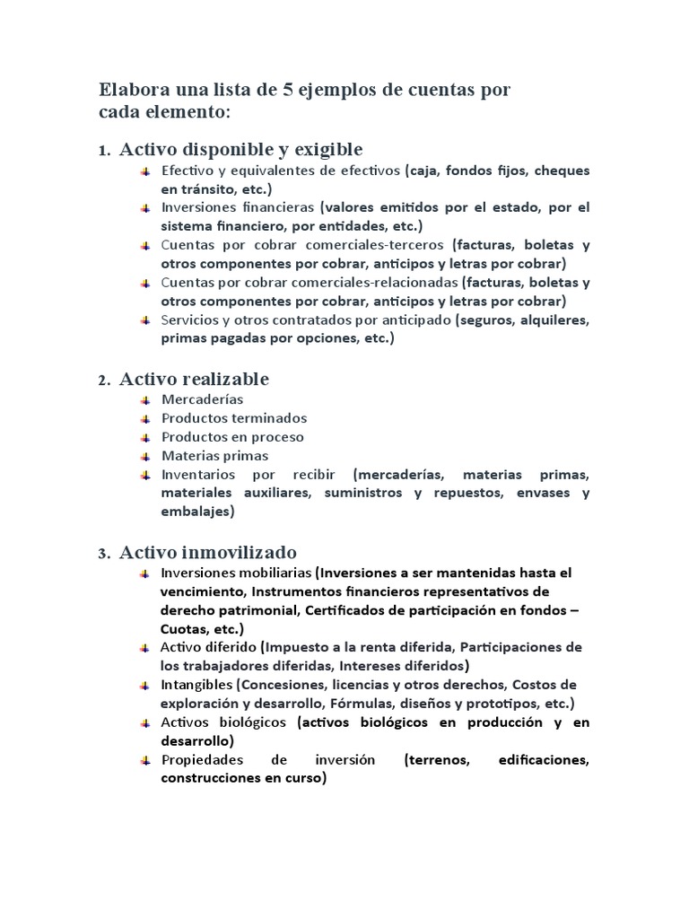 Lista de cuentas contables y sus ejemplos ilustrativos | PDF ...