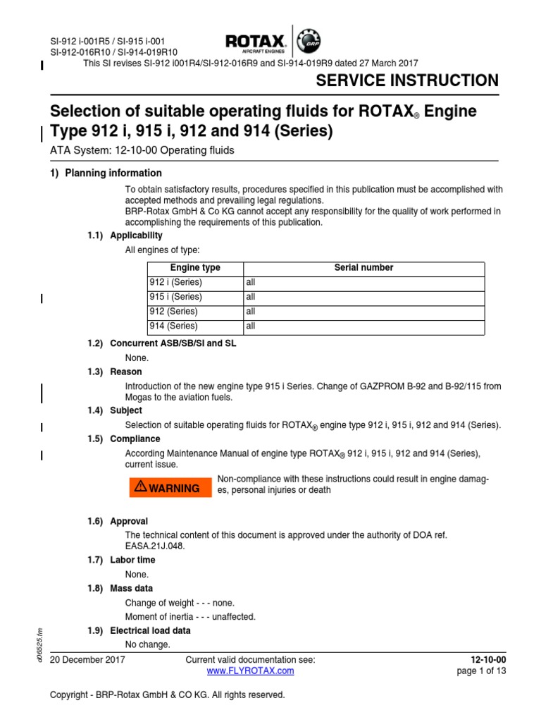 Service Instruction Selection of Suitable Operating Fluids For ROTAX ...