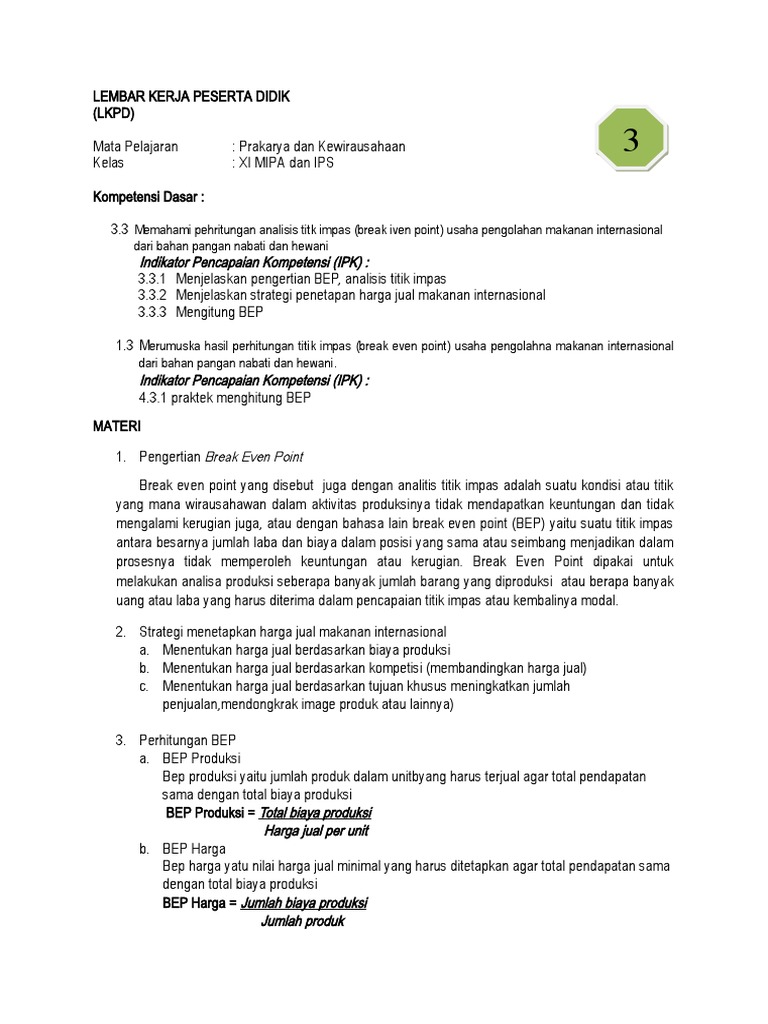 Analisis Break Even Point Makanan | PDF