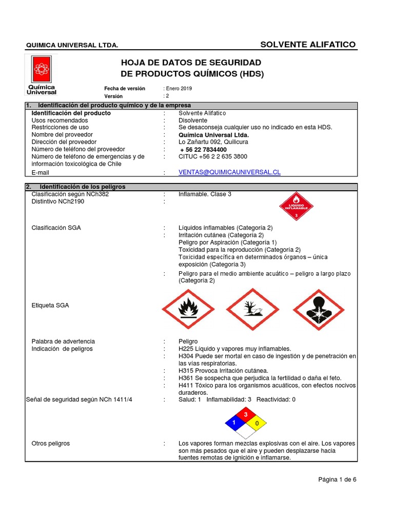 Solvente Alifatico 2019 Min | PDF | Agua | Sustancias químicas